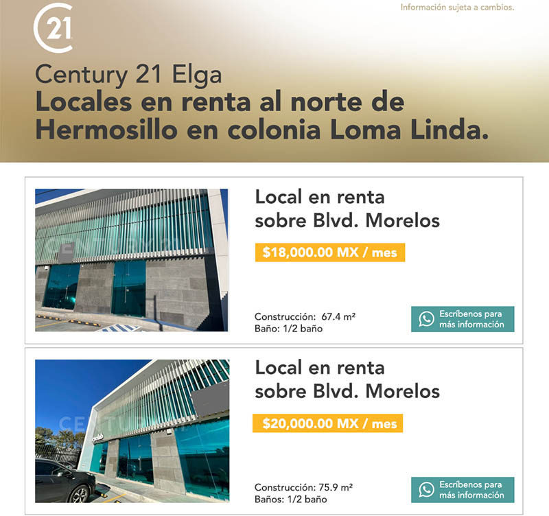 Century 21 Locales comerciales en renta al norte de la ciudad - Cuposon